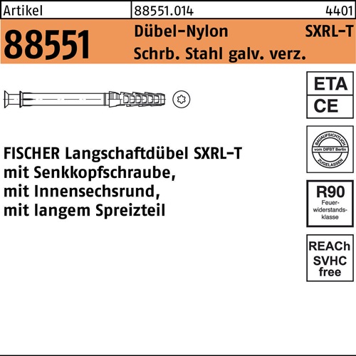 Langschaftdübel R 88551 SXRL 10x180 FUS Schr.Sta verz./Dübel-Nylon 50St ...